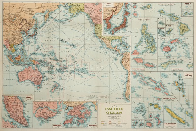 Map of Pacific Ocean Mercators Projection. - Antique Print Map Room