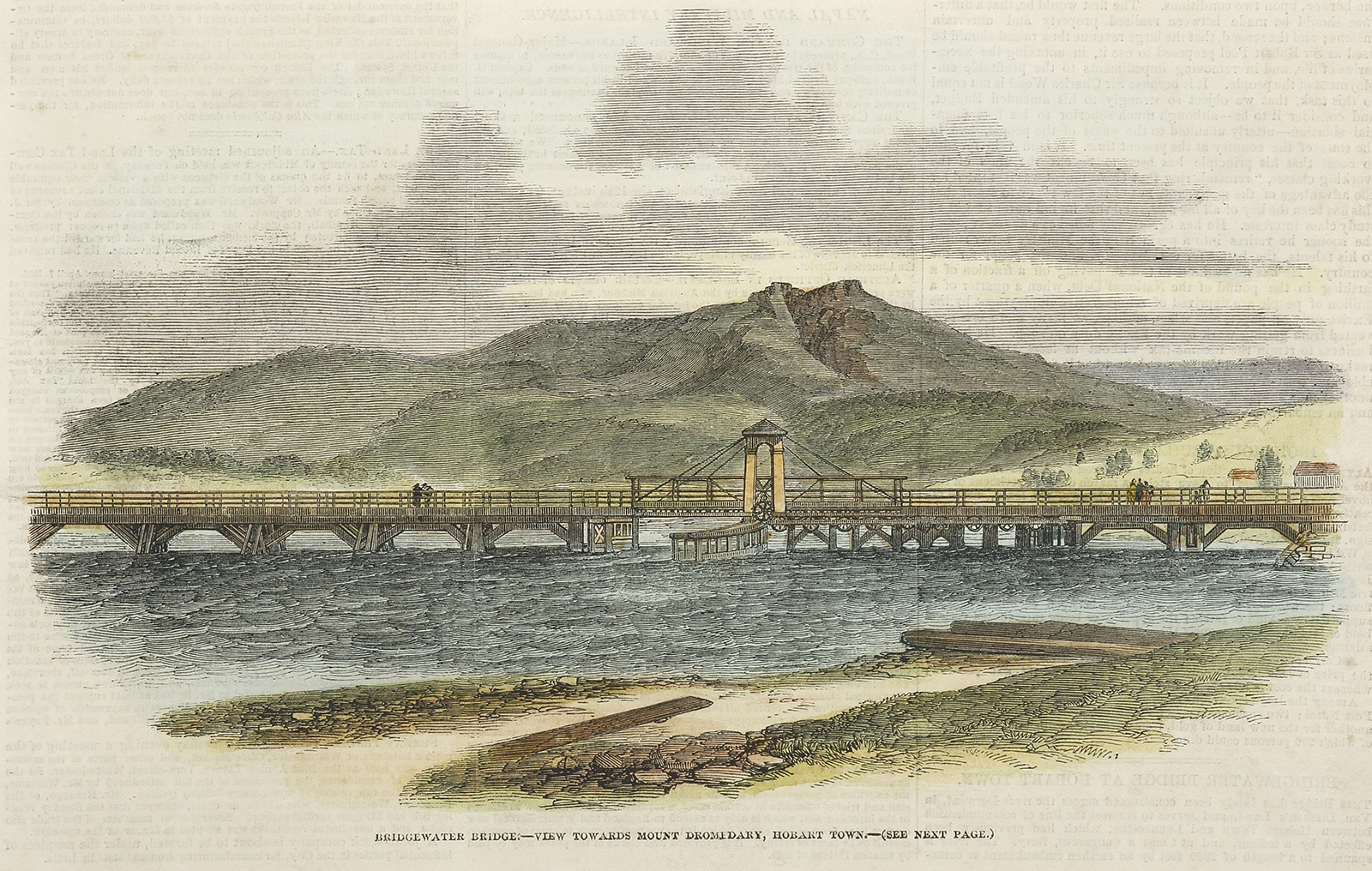 Bridgewater Bridge-View Towards Mount Dromedary, Hobart Town. - Antique ...