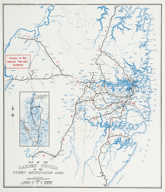 Map of the railway system in the Sydney metropolitan area - Antique ...