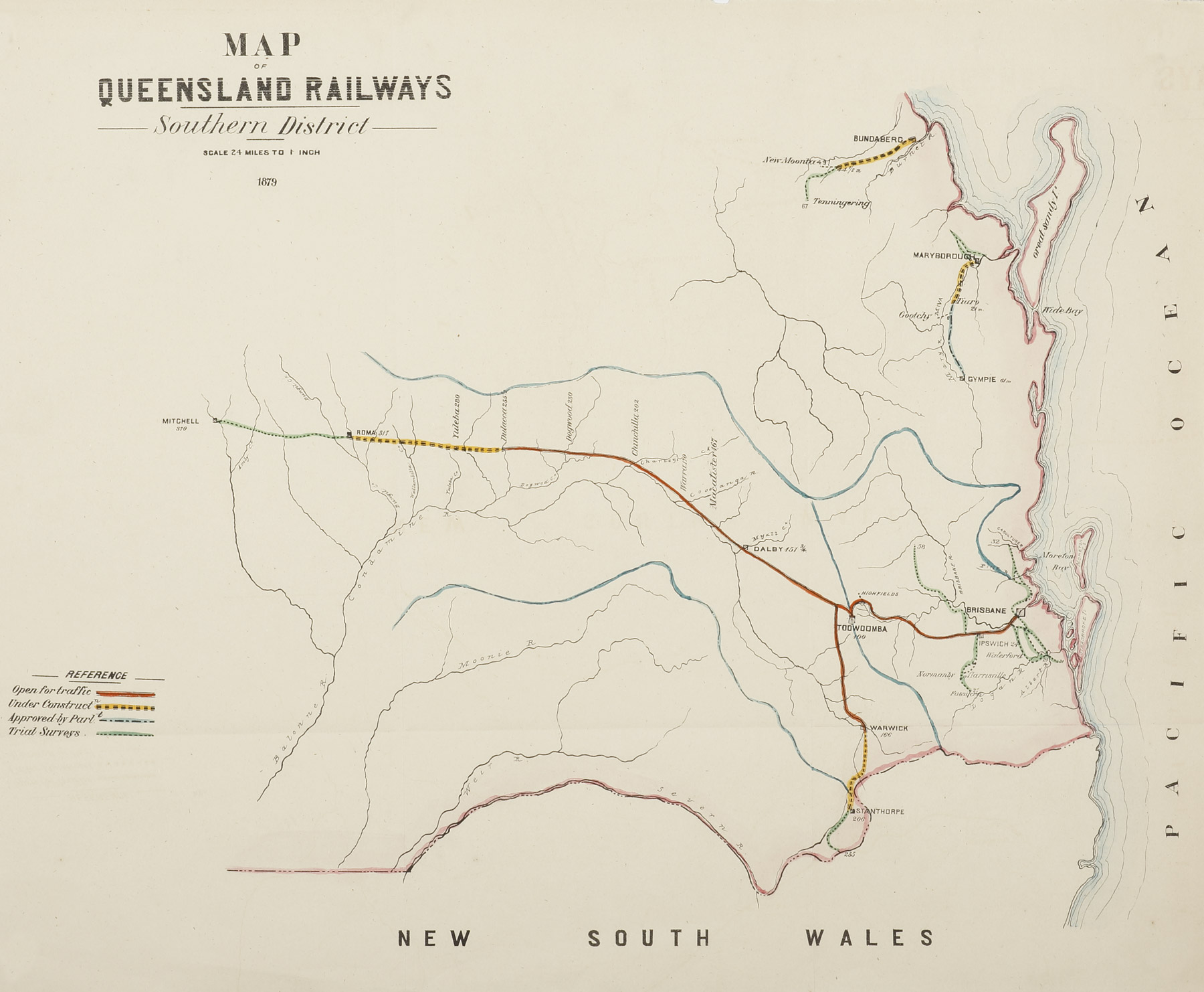 Map of Queensland Railways Southern District [Brisbane] - Antique Print ...