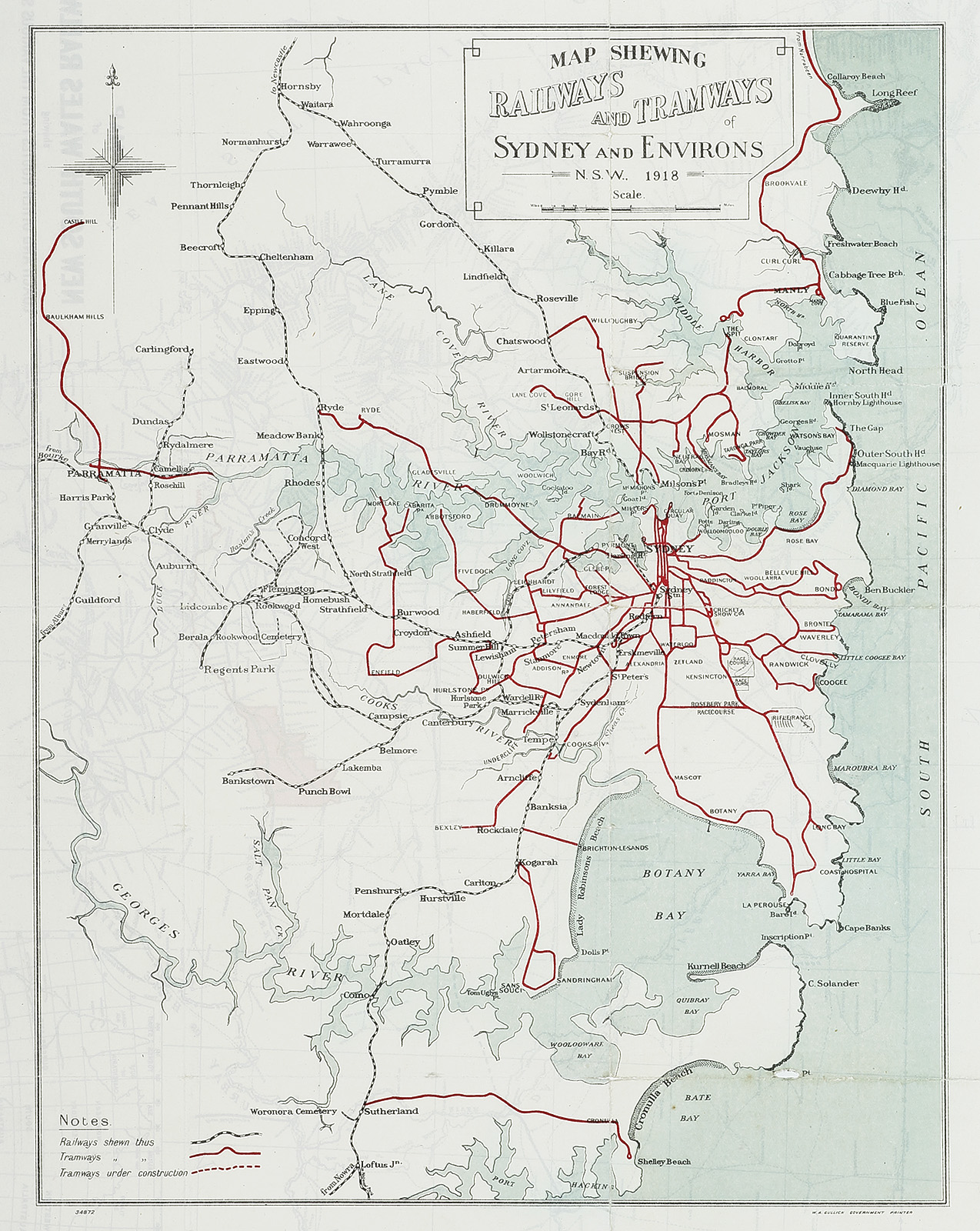 Map shewing railways and tramways of Sydney and environs N.S.W., 1918 ...