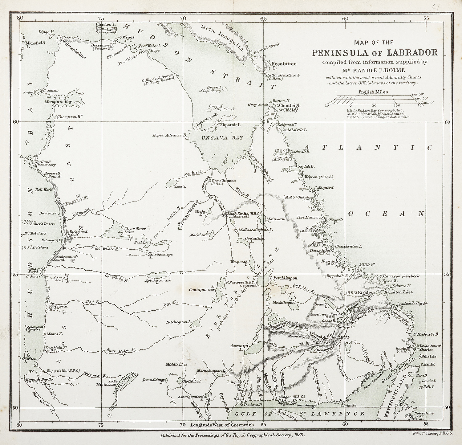 Map of the Peninsula of Labrador compiled from information supplied by ...