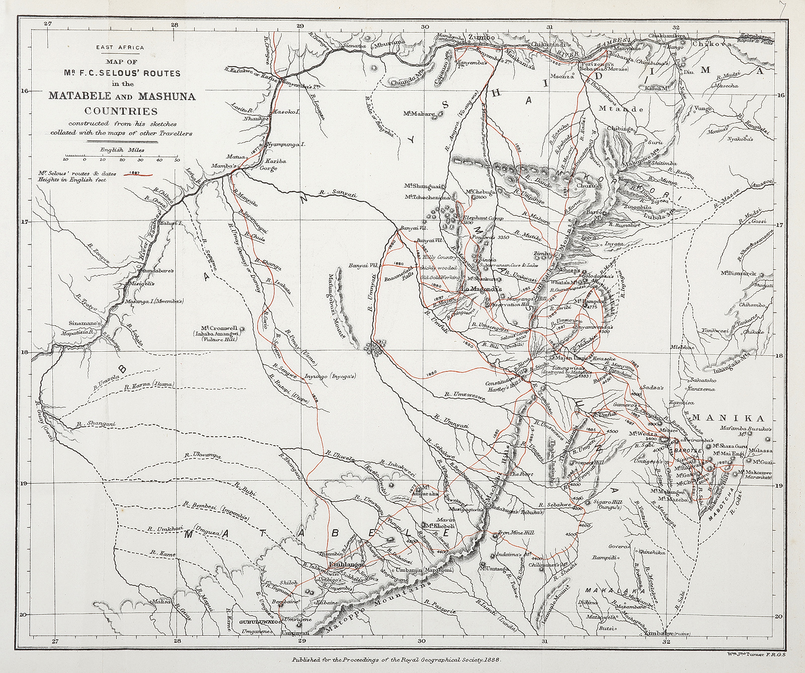 East Africa / Map of Mr. F.C. Selous' Routes in the Matabele and ...