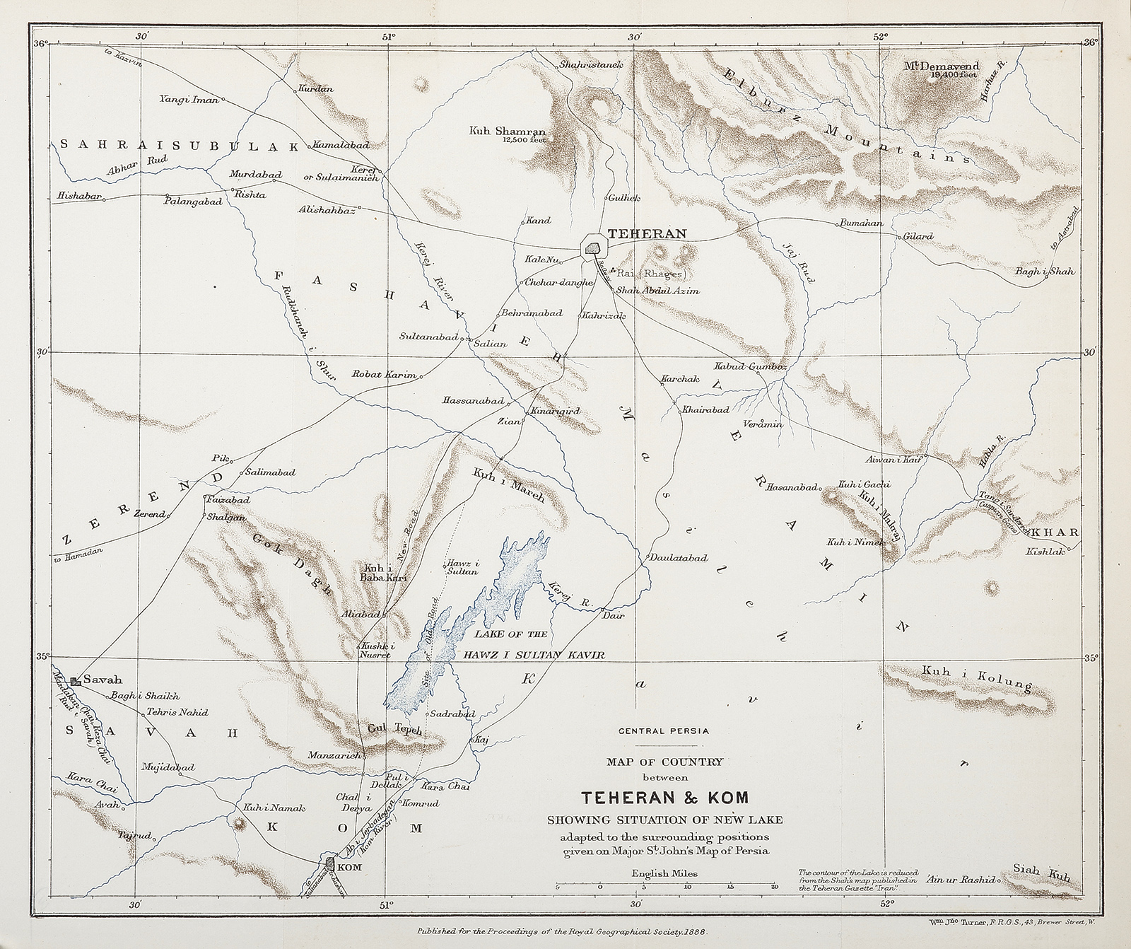 Map of Country Between Tehran and Kom Showing Situation of New Lake ...