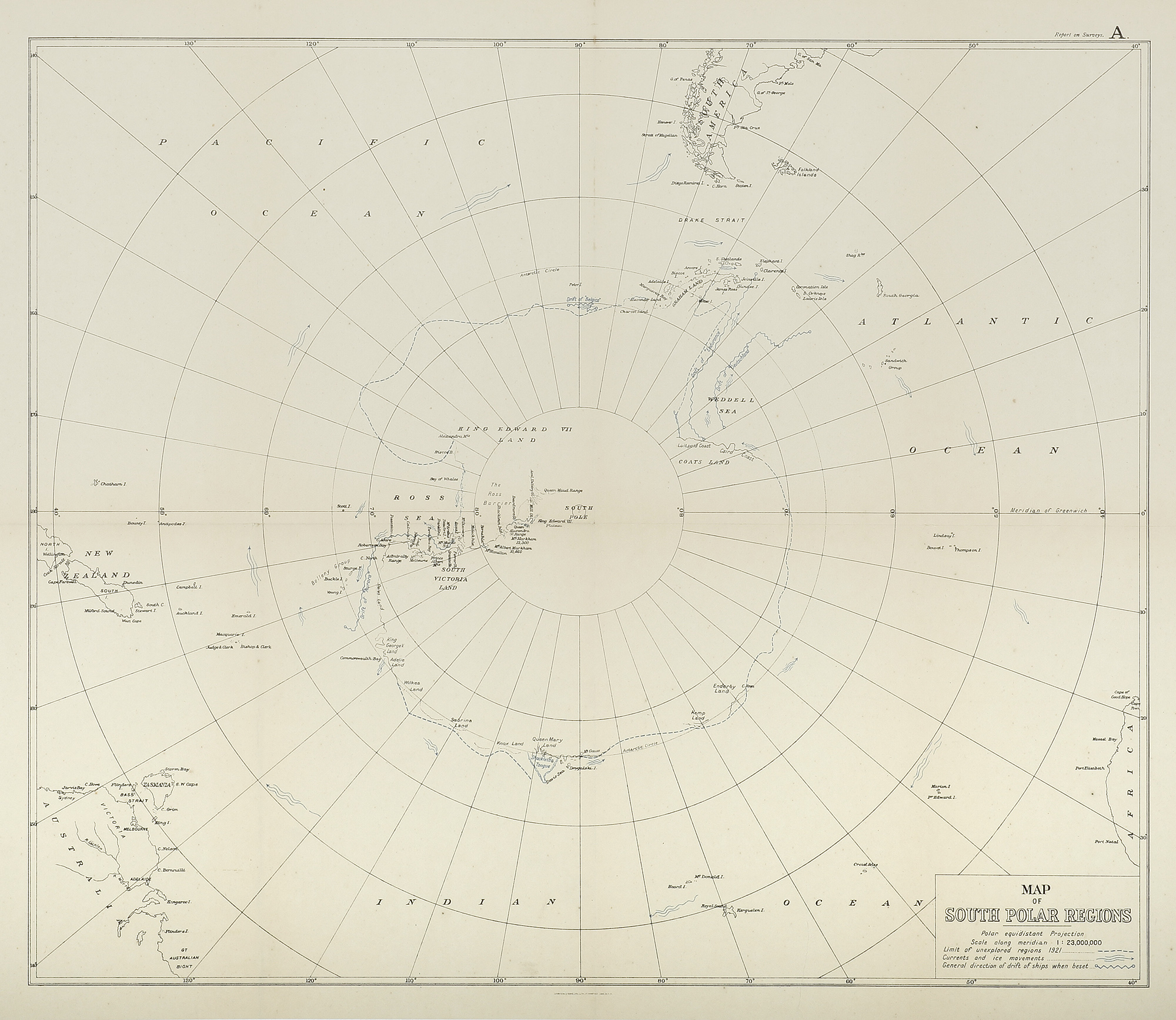 Map of South Polar Regions - Antique Print Map Room
