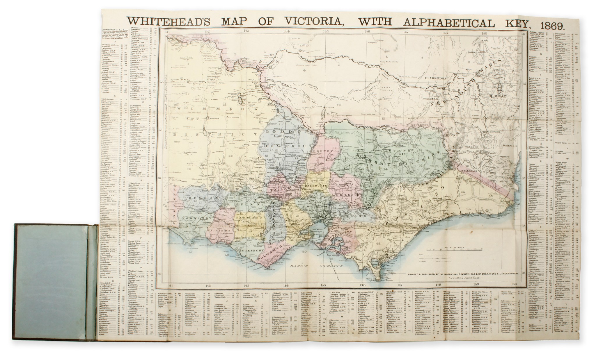 Whitehead's New Map of Victoria 1869. - Antique Print Map Room