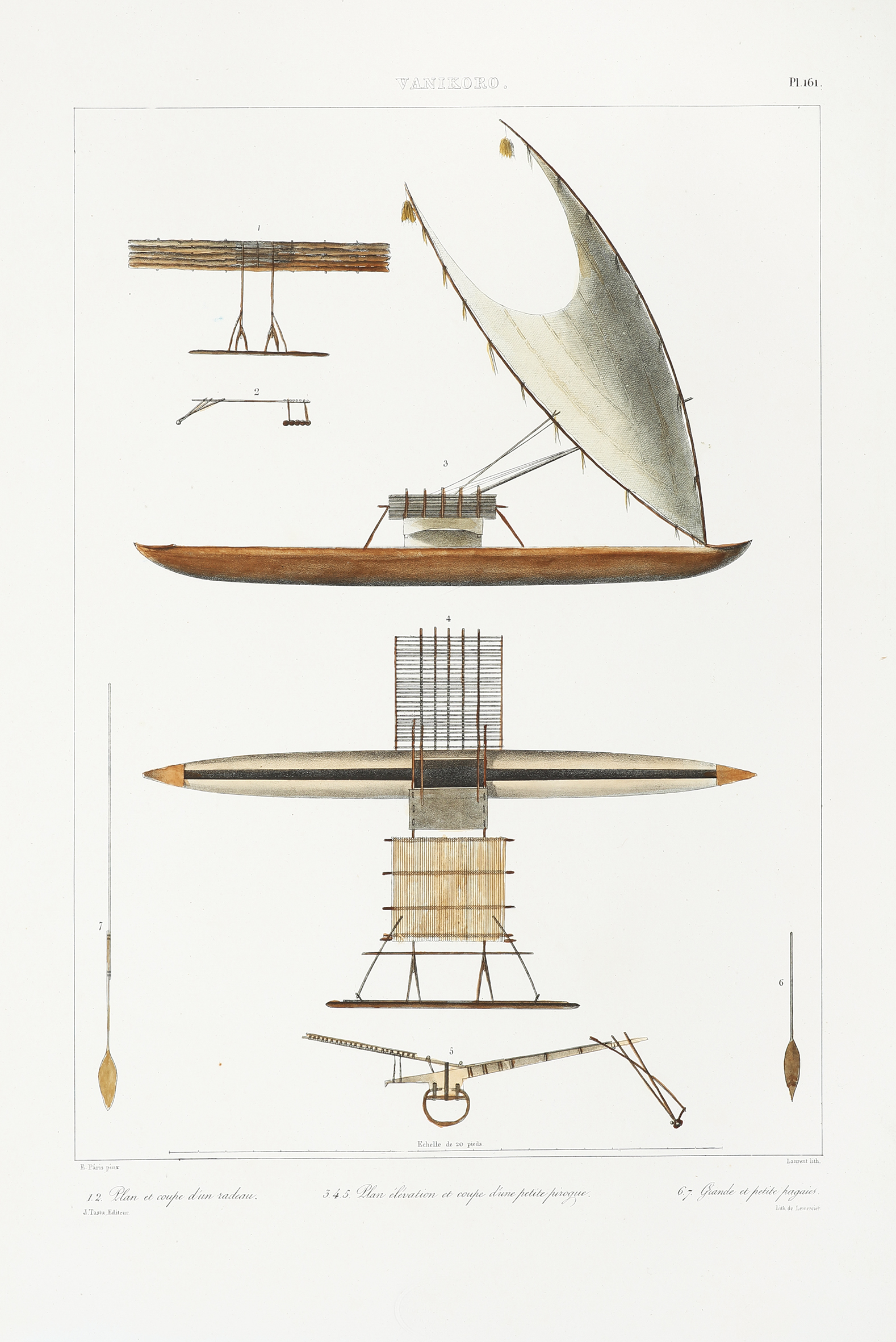 VANIKORO. 1. Plan et coupe d'un radeau 3. 4. 5. Plan élévation et coupe ...