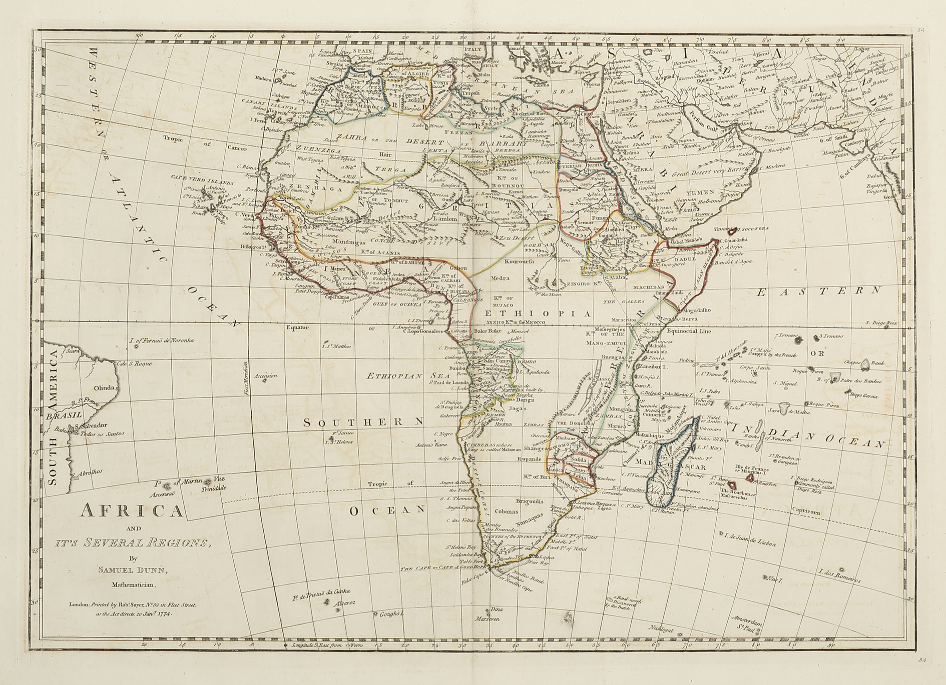 Africa and it's Several Regions, by Samuel Dunn, Mathematician. - Antique Print Map Room
