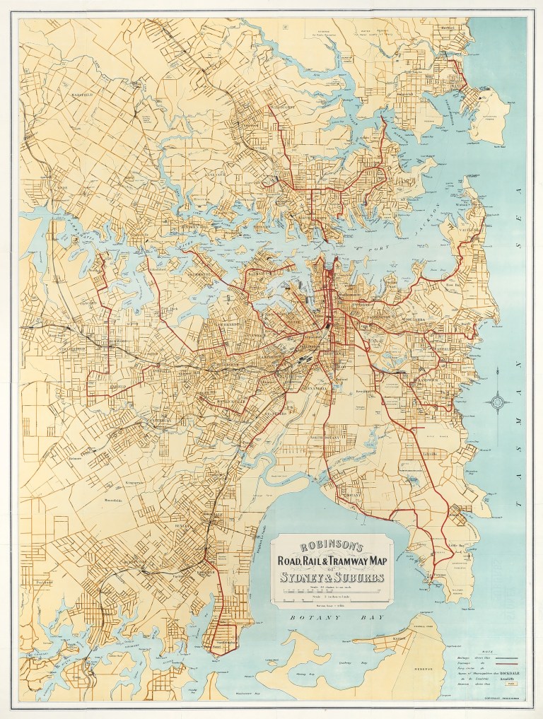 Robinson's Road, Rail & Tramway Map of Sydney & Suburbs. | Antique ...