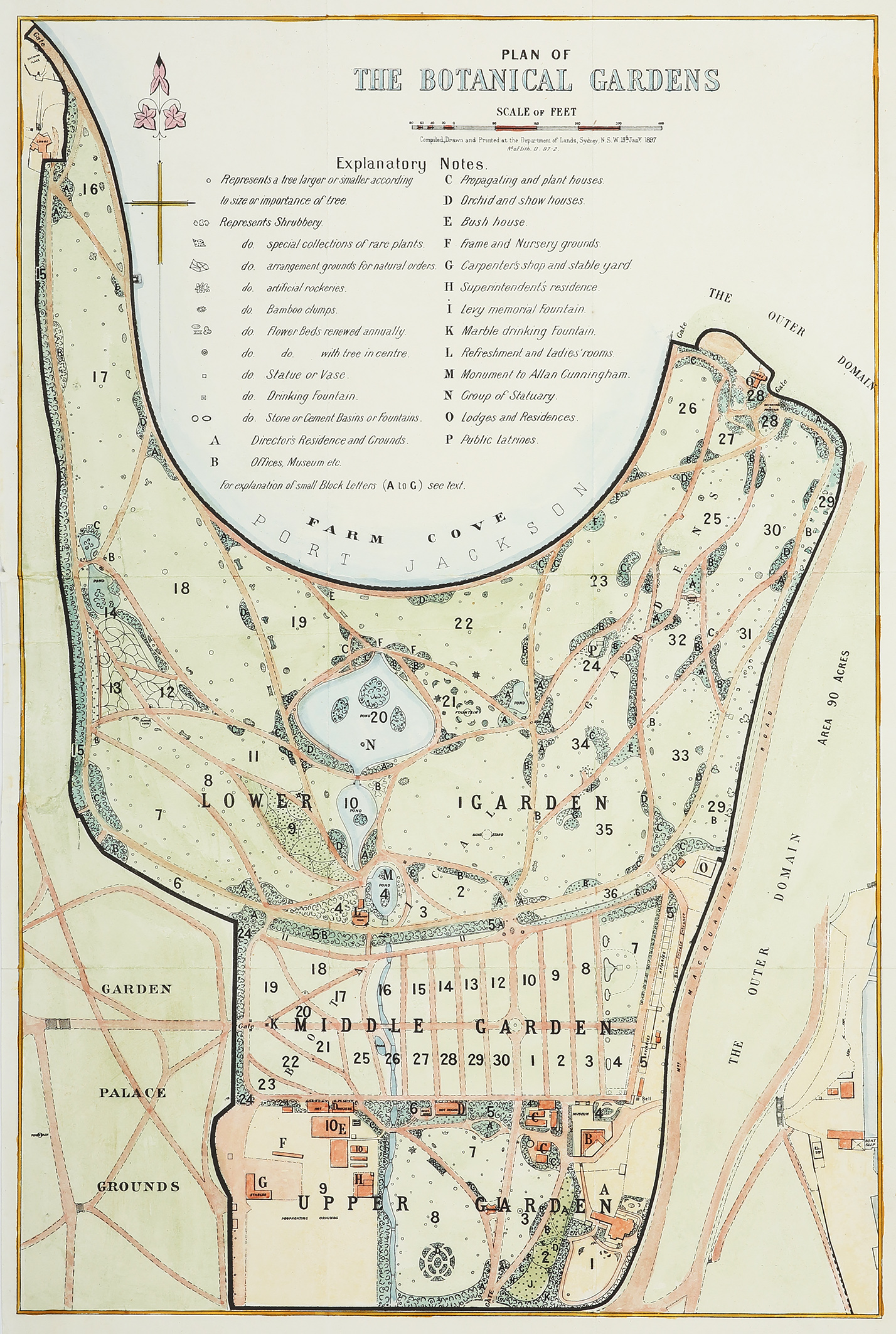 Plan of the Botanical Gardens - Antique Print Map Room