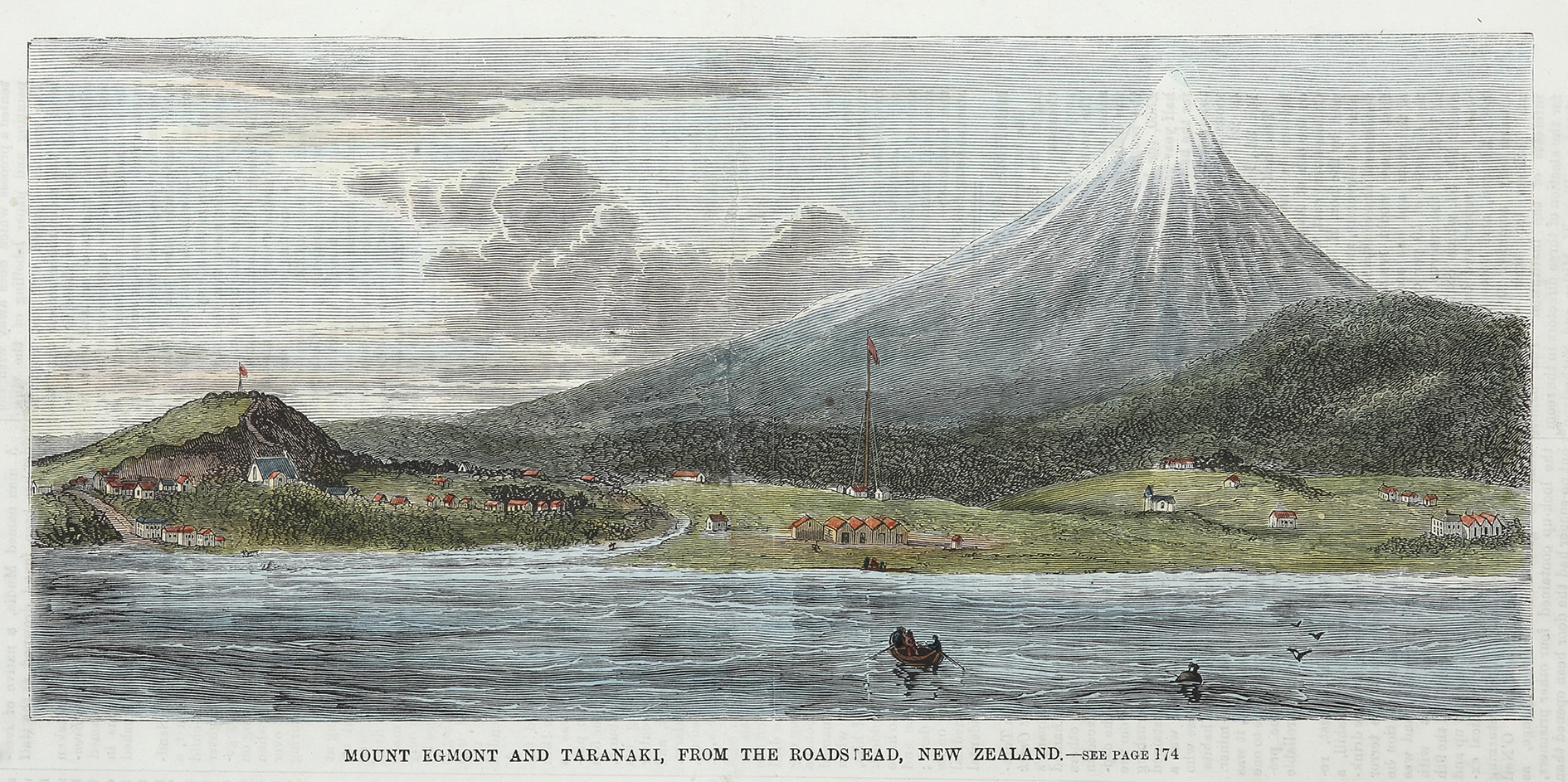 Mount Egmont and Taranaki, from the Roadstead, New Zealand. - Antique ...
