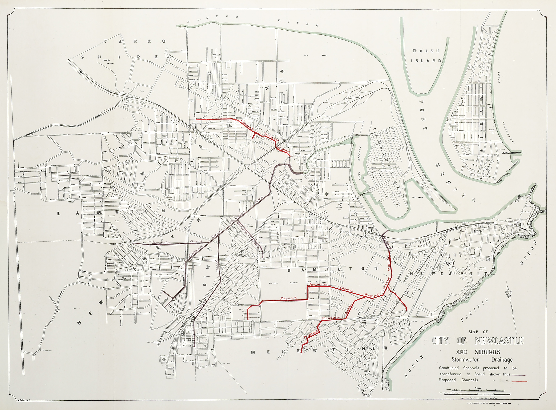 Map of City of Newcastle and Suburbs Stormwater Drainage ... - Antique ...