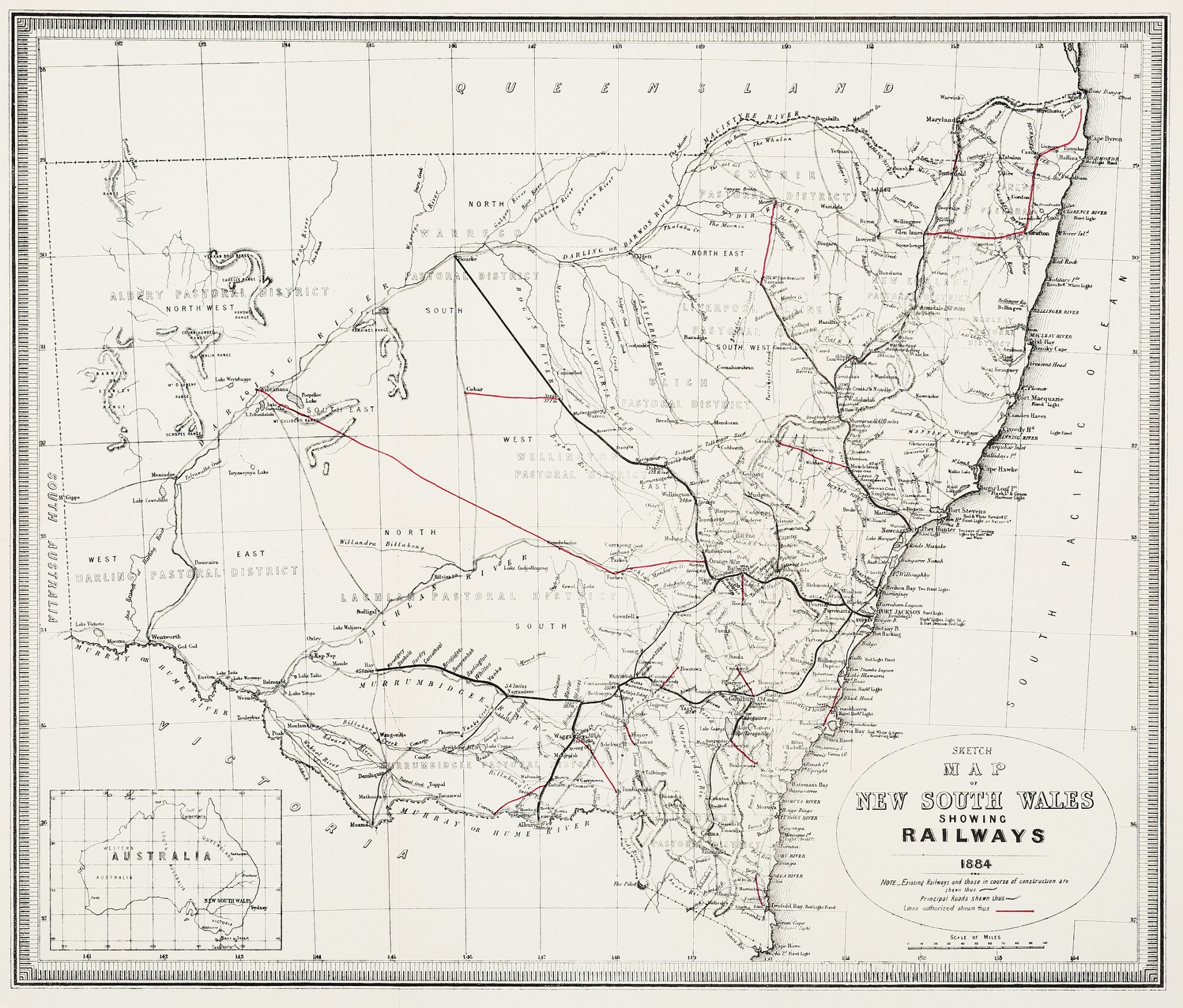 Sketch Map of New South Wales showing Railways 1884 | Antique Print Map ...