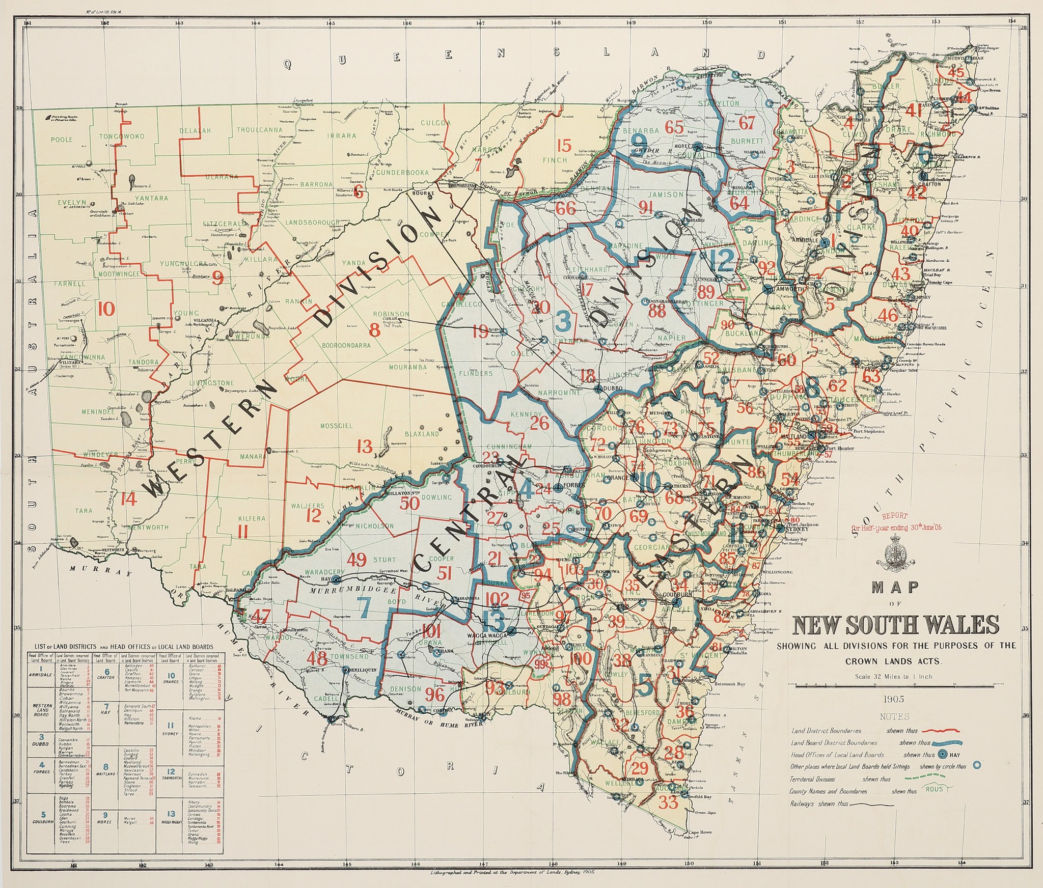 Map of New South Wales Showing all Divisions for the Purposes of the ...