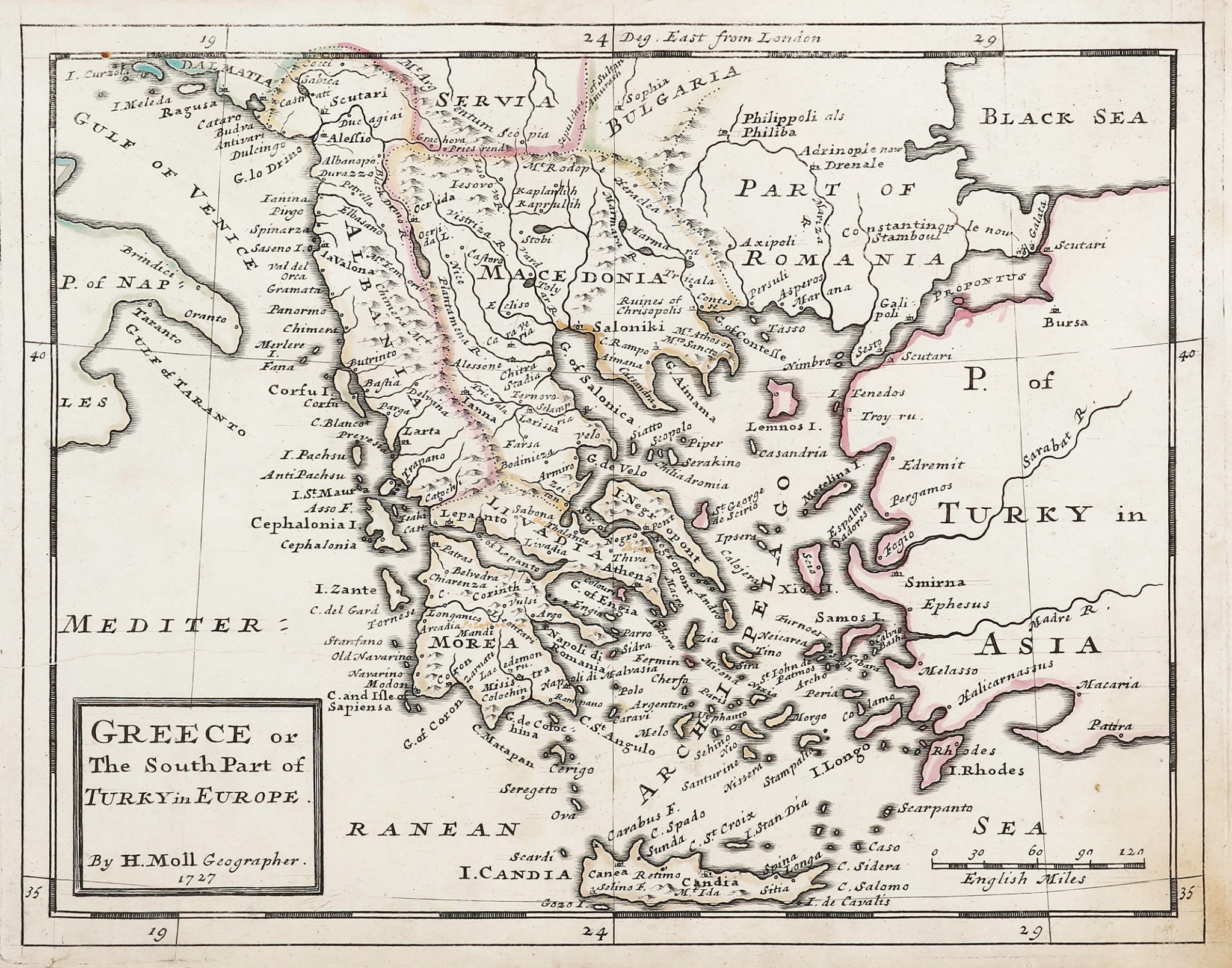 Greece or the South Part of Turky in Europe. By H. Moll. Geographer ...