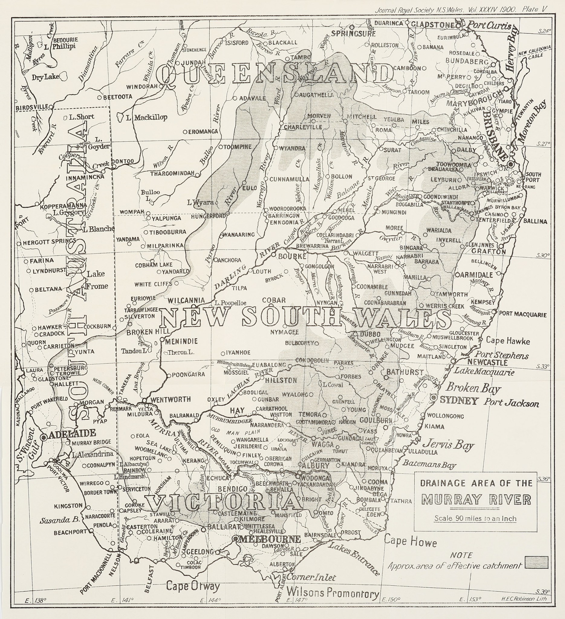 Drainage Area of the Murray River - Antique Print Map Room